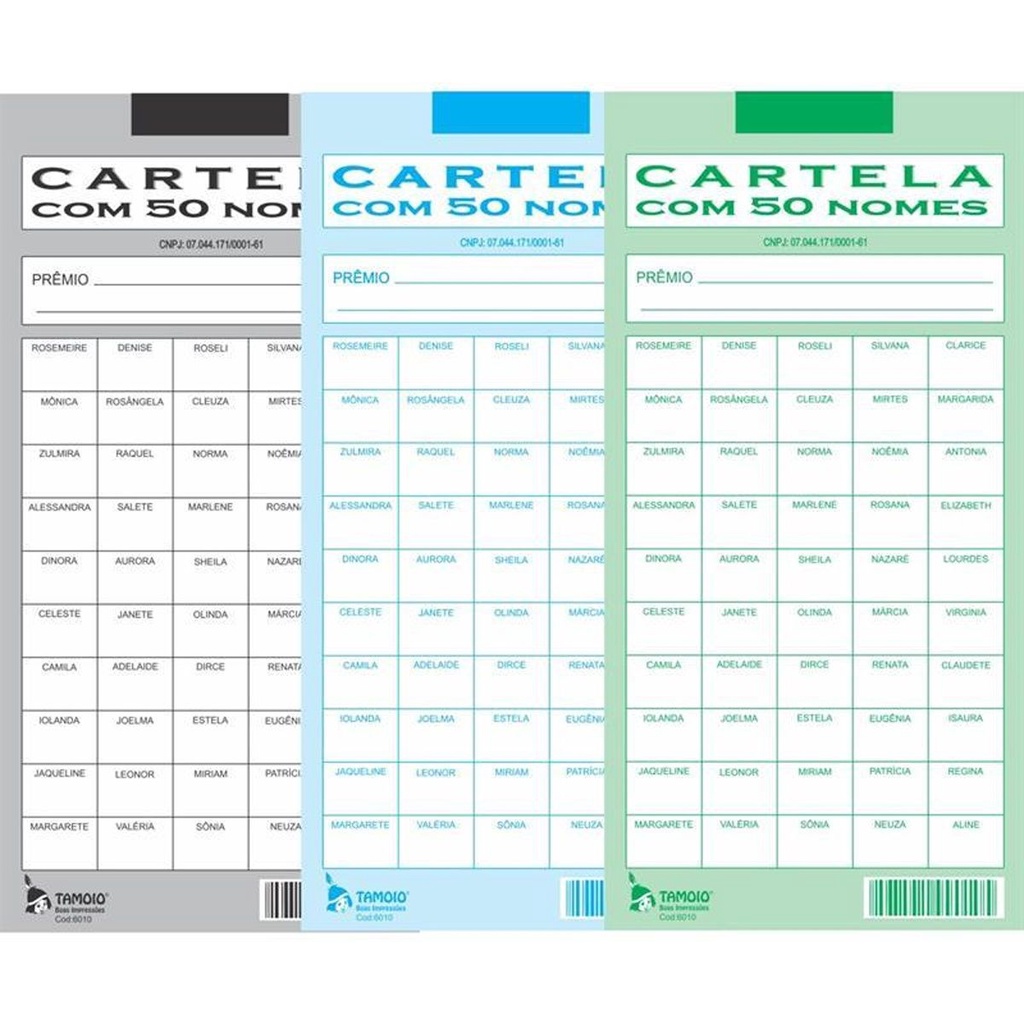 Cartela de Rifa com 50 Nomes Pacote com 50 Cartelas - Tamoio - Pacote | Shopee Brasil