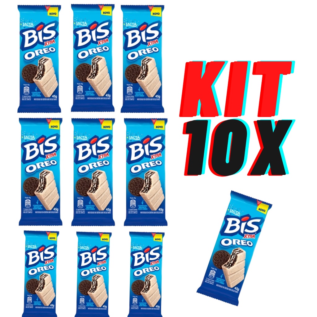 Kit 10 Barras Chocolate Bis Xtra Oreo 45g Cada - Lacta | Shopee Brasil