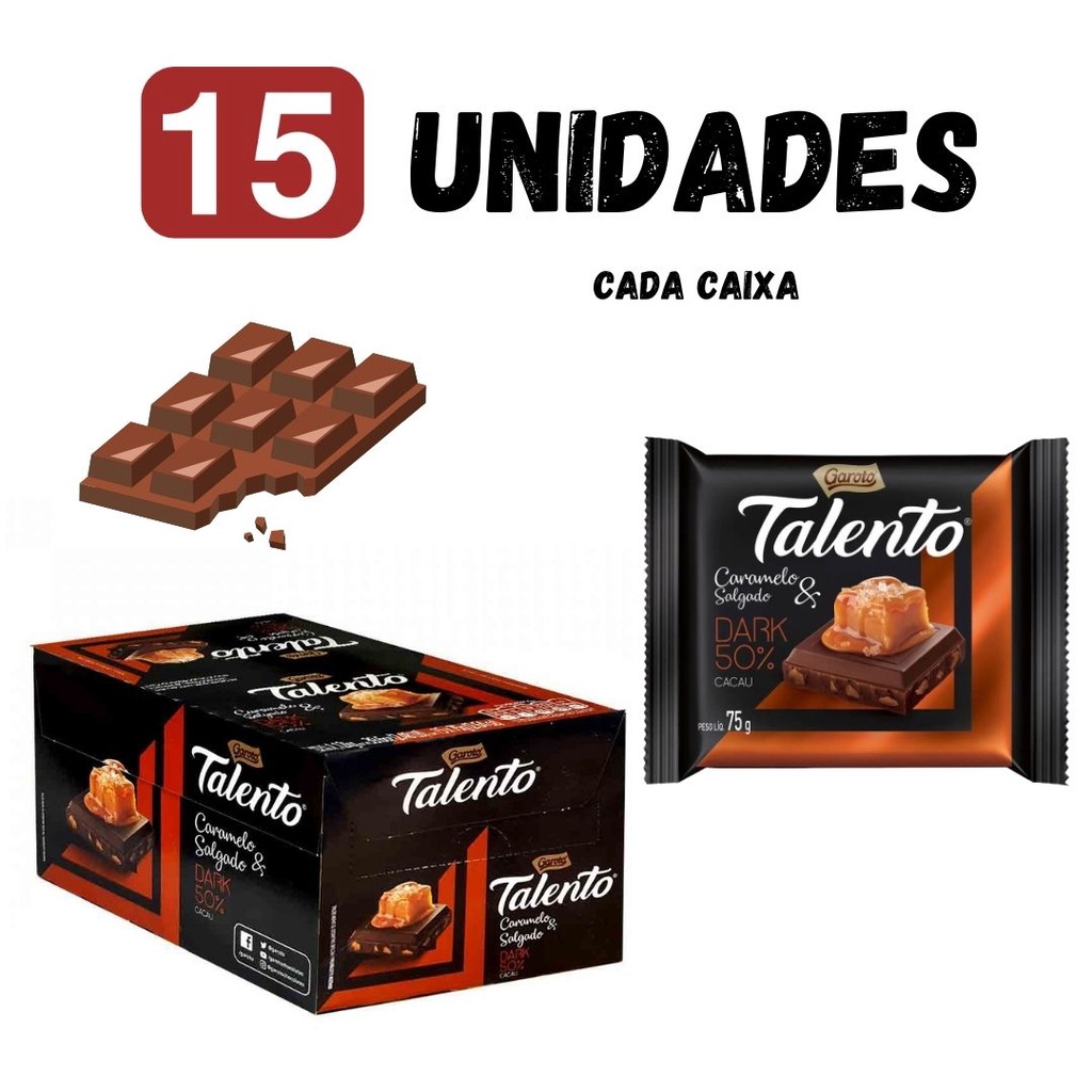 Caixa Chocolate Talento Dark 50% Caramelo Salgado C/15un 75g | Shopee ...
