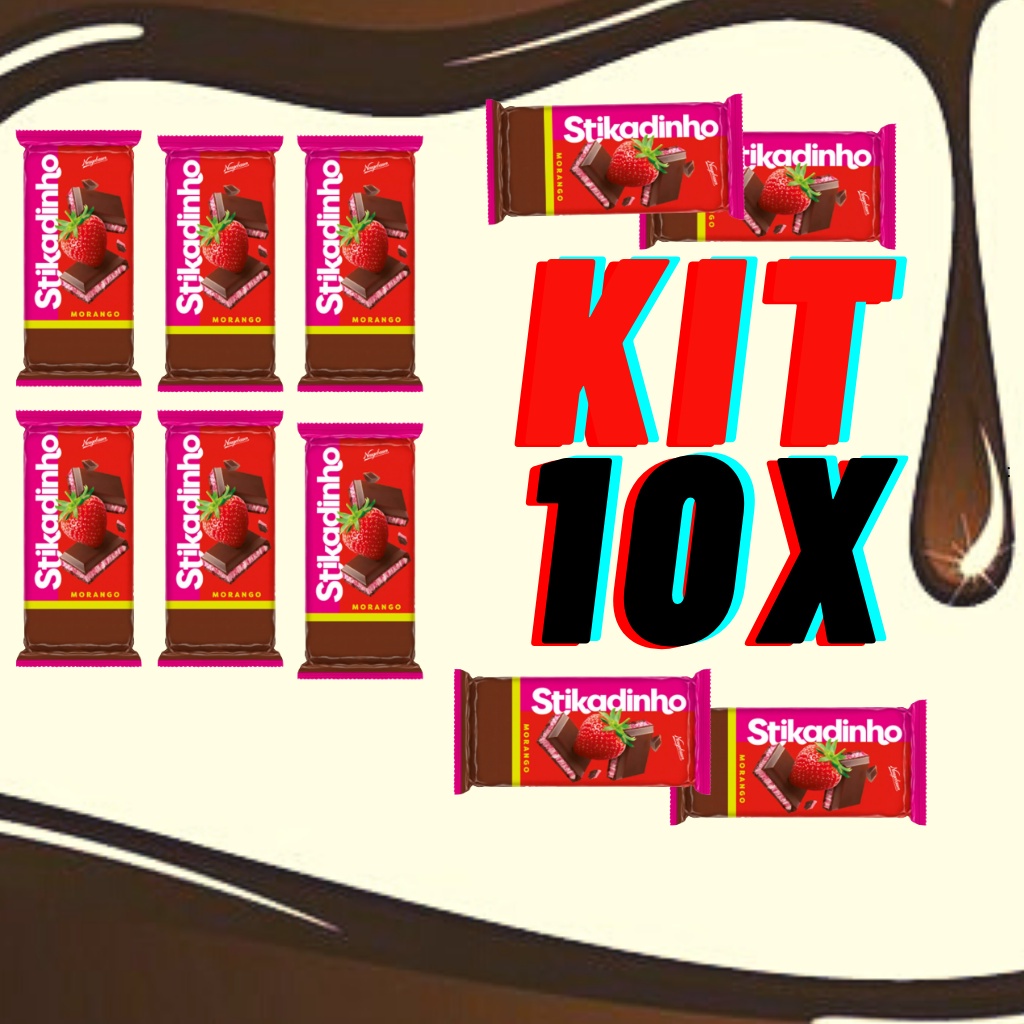 Kit 10 Unidades Chocolate Stikadinho Morango 70g Cada - Neugebauer | Shopee Brasil