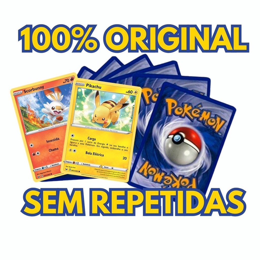 Cartas Pokemon Originais Lote de 100, 50 ou 20 - Sem cards repetidas ...