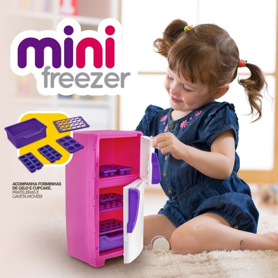 Mini Freezer de Brinquedo com Formas de Gelo, Gaveteiros e Prateleiras ...