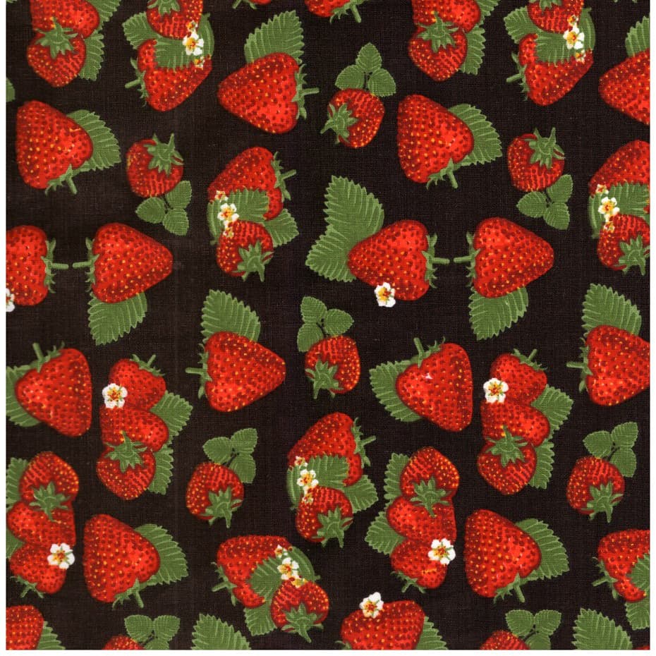 Tecido Tricoline Estampado Morangos (Preto) | Shopee Brasil
