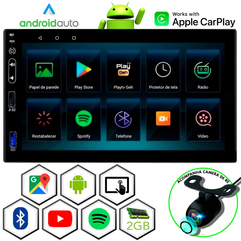 Central Multimidia Android Auto CarPlay Bluetooth Usb Universal | Shopee Brasil