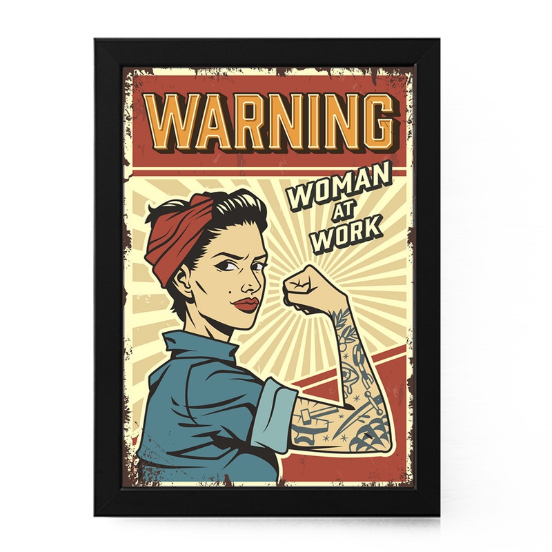 Quadro Retrô Warning Woman at Work | Shopee Brasil