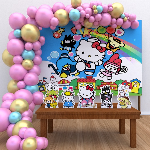 Kit Ouro Festa Aniversário Hello Kit e Seus Amigos Desenho Decoração ...