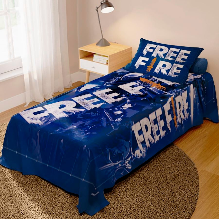 Jogo De Lençol Cobre Leito + Fronha Quarto Infantil Free Fire Garena ...
