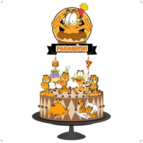 Topo De Bolo Topper De Bolo Aniversário Garfield | Shopee Brasil