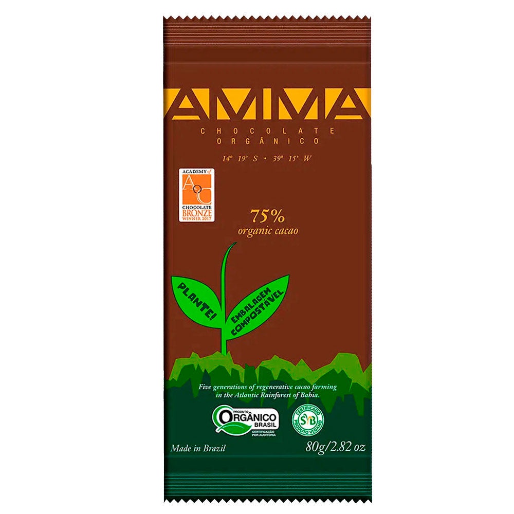 Chocolate Orgânico 75% Cacau AMMA 80g | Shopee Brasil