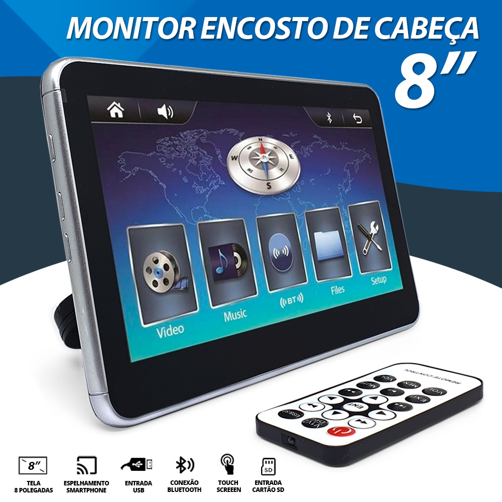 Tela P/ Encosto Ford Focus 2010 2011 2012 2013 2014 2015 8 Polegadas Touch Independente USB SD ...