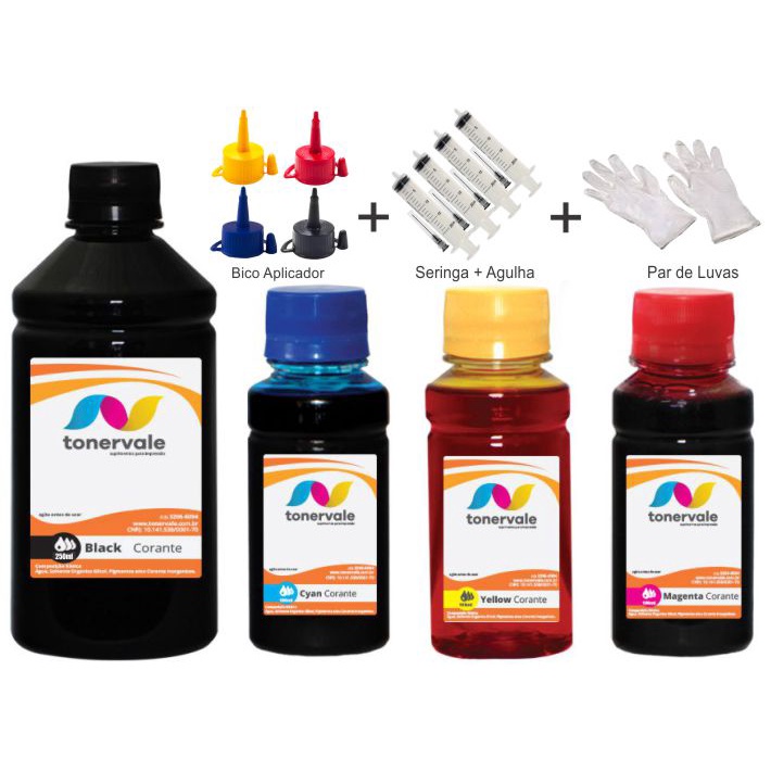 Kit 4 Tinta Para Epson L210 T664120 CMYK 250ml Black e 100ml Color ...