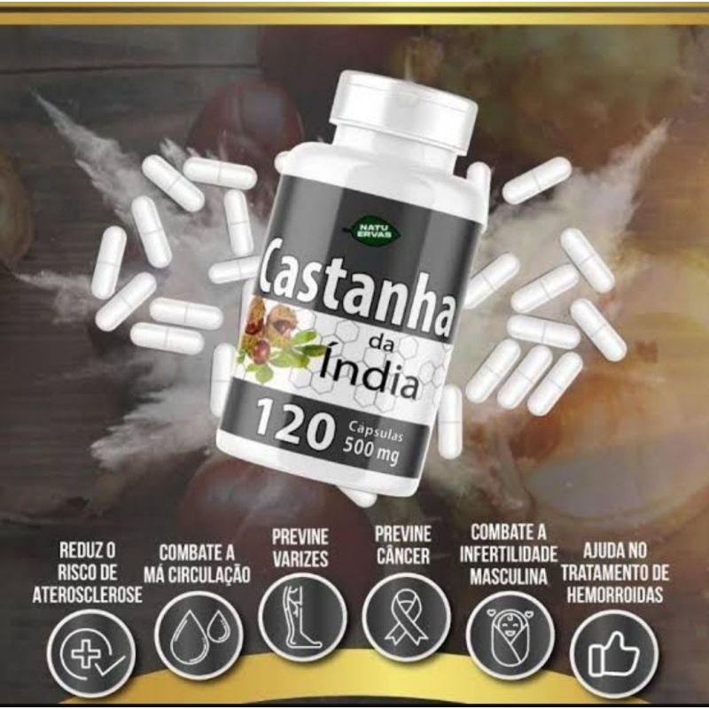 Cas-ta-nha da Índia 120 Caps de 500mg(natuervas) | Shopee Brasil