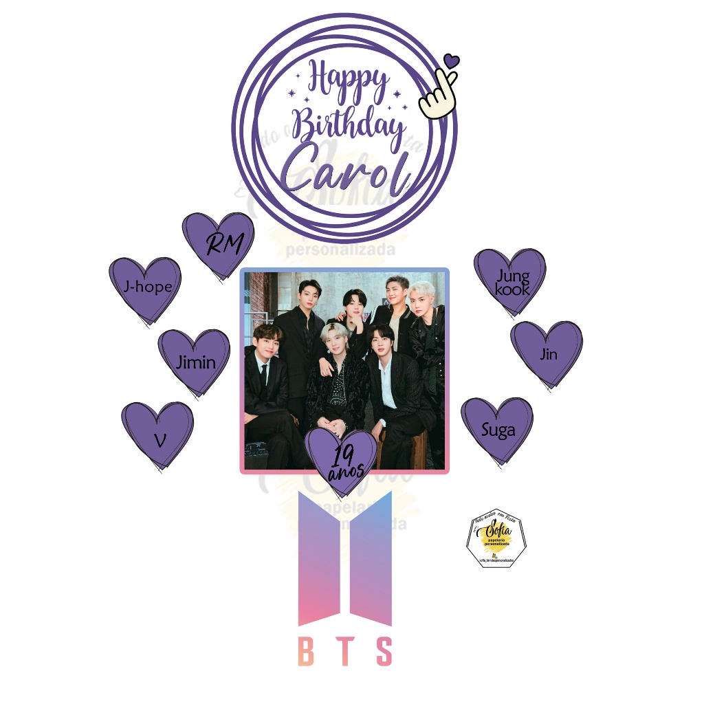 Topo de bolo tema BTS 03 topper personalizado | Shopee Brasil
