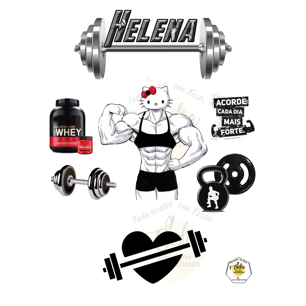 Topo de bolo Musculação Hello kitty marombeira 03 topper personalizado ...