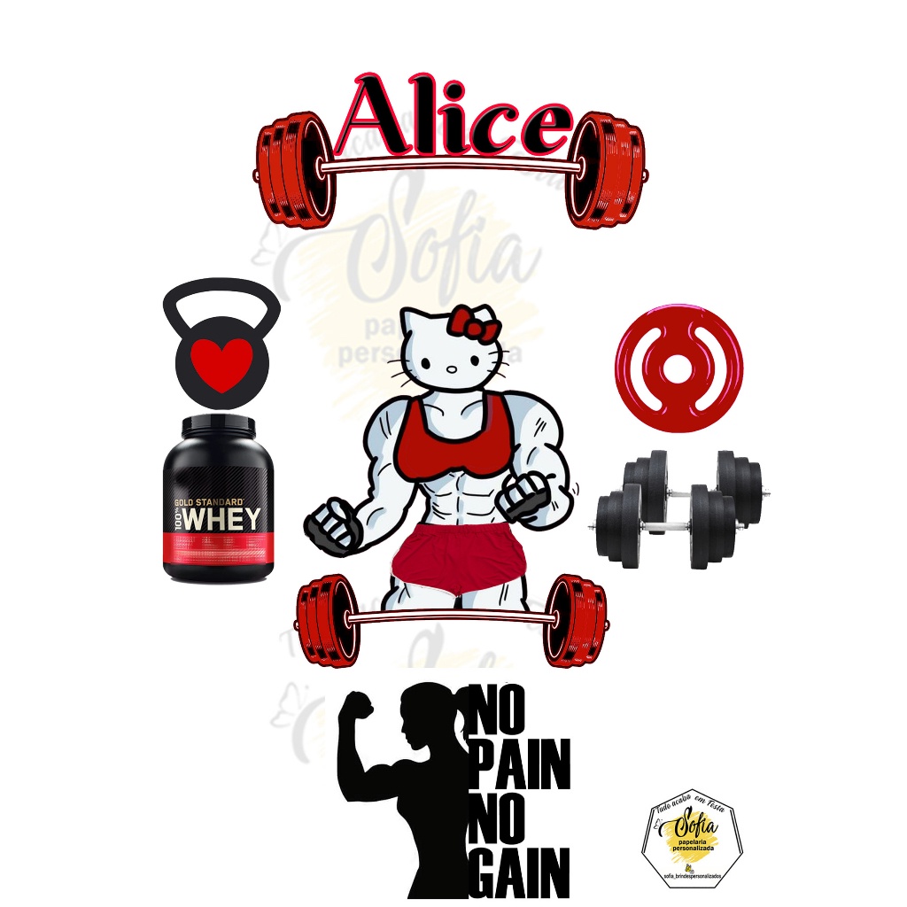 Topo de bolo Musculação Hello Kitty marombeira vermelha topper ...