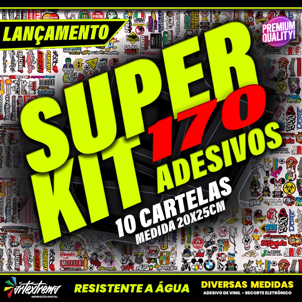 SUPER KIT 170 ADESIVOS 10 CARTELAS Adesivos Variados Cartela Vinil moto carro kit coelho 59d ...