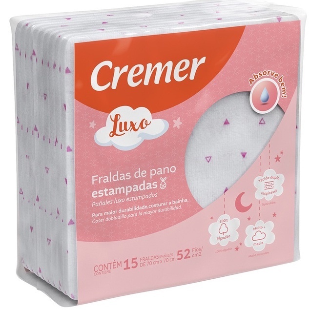 Fralda de Pano Luxo Cremer Menina Triangulo 15 Unidades 100% algodão ...