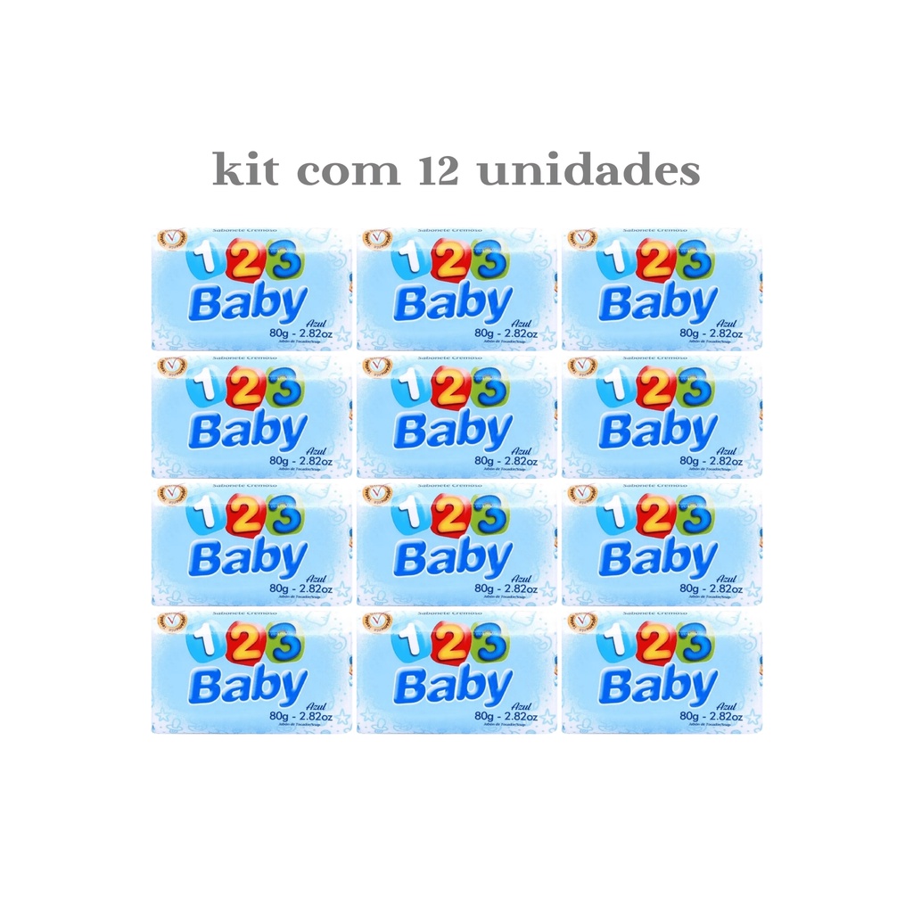 Sabonete Cremoso em barra 123 Baby Azul e Rosa - Kit com 12 Unidades ...
