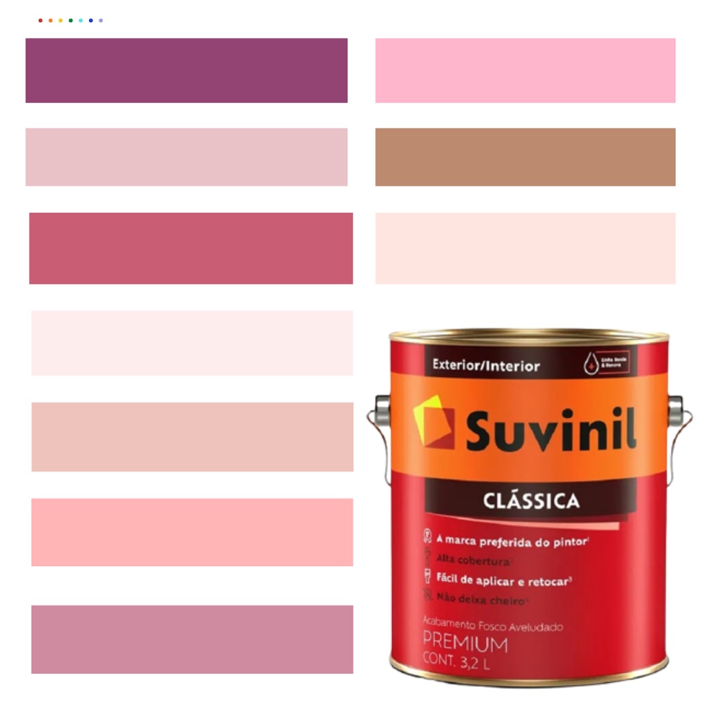 Tinta Rosa Pink Suvinil Parede Acrílica Premium Antimofo Classica 3,2l ...