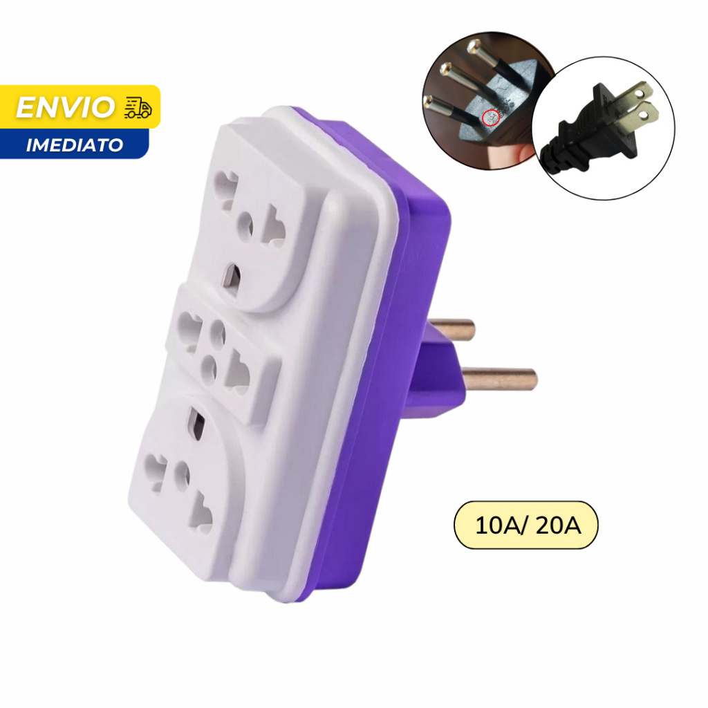 Adaptador tomada t benjamin 10a/20a triplo 3 saidas Universal ...