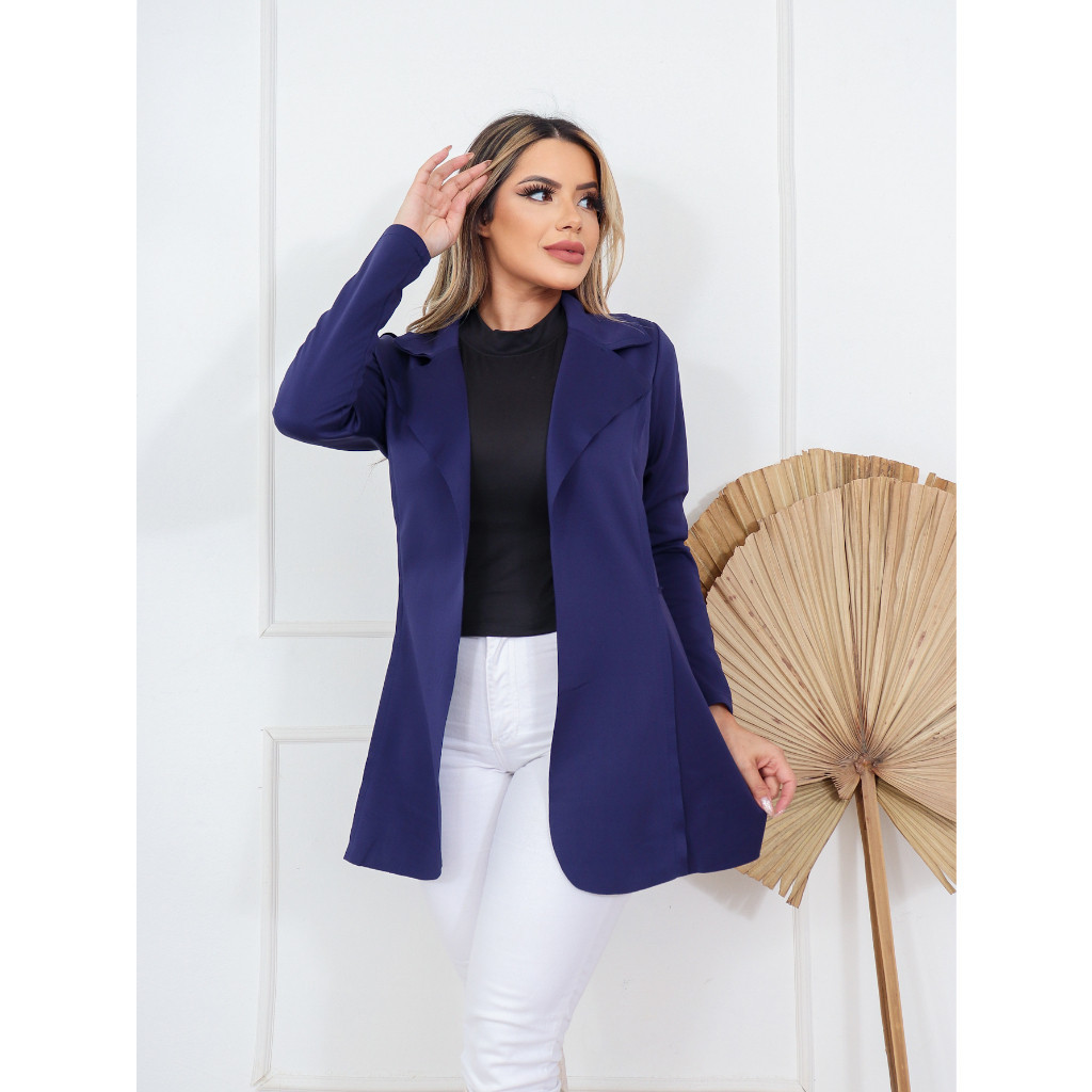 Max Blazer Azul Marinho Longo Feminino | Shopee Brasil
