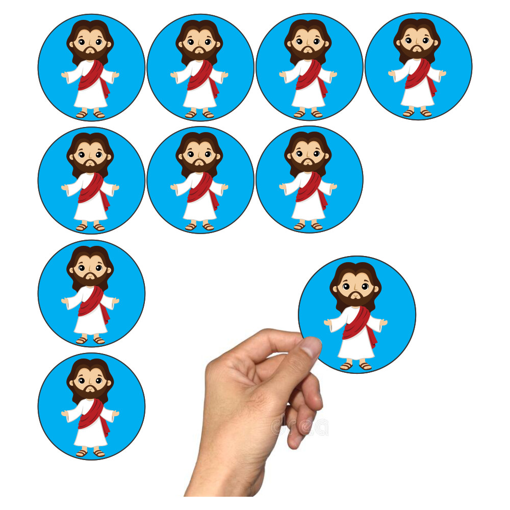48 Adesivo Jesus Evangelico Catolico Festa Tags 4,5 Cm Lembrancinha ...