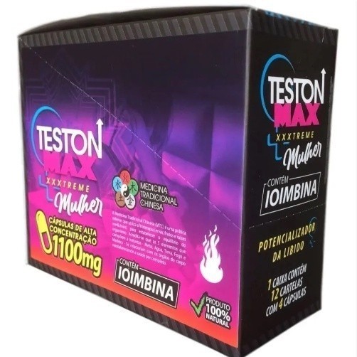 Teston Max Mulher 1100mg 75% Sap. Caixa 12 cartelas c/ 4 cápsulas ...