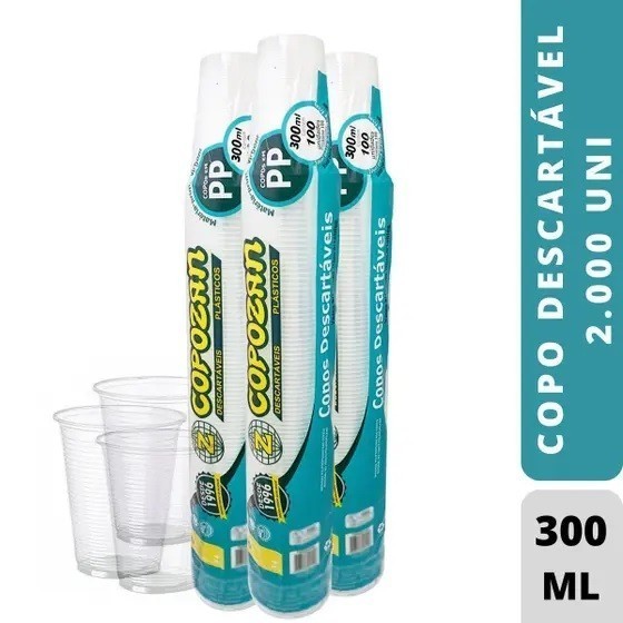 Copo PP 300ML Transparente Pacote 100 Copos Copozan | Shopee Brasil