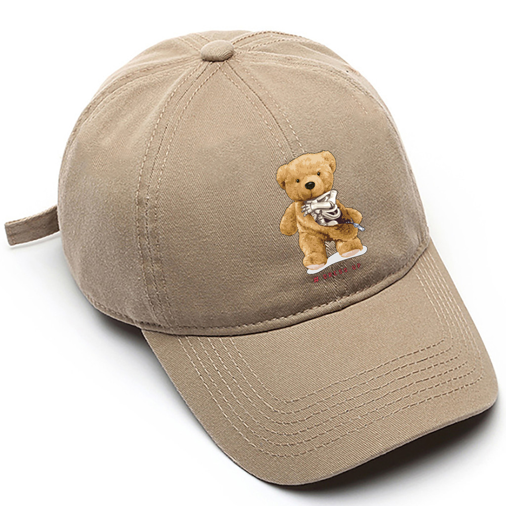 Boné de beisebol Masculino Preto Bege Branco Urso Caveira Swag Tamanho ...