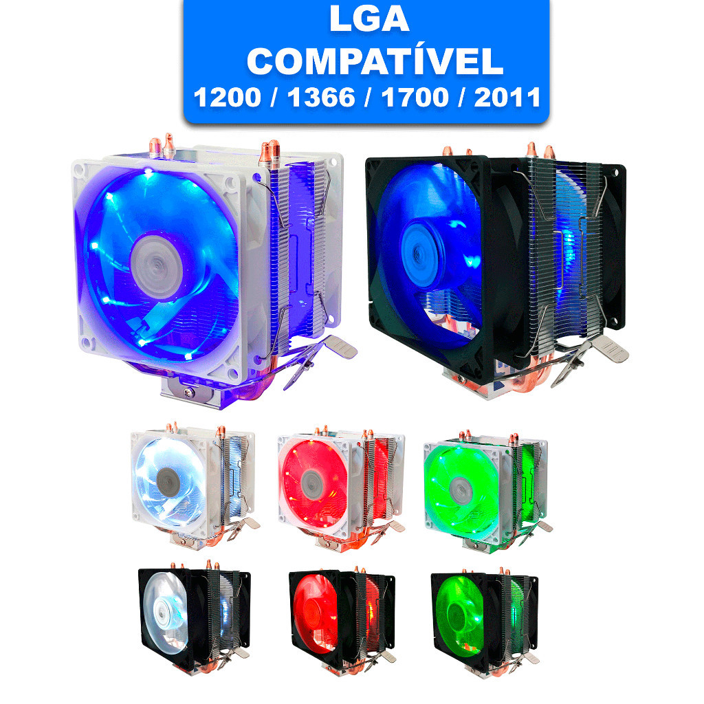 Cpu Cooler Processador 120mm Led Universal Intel Amd Fan Duplo x79 x99 ...