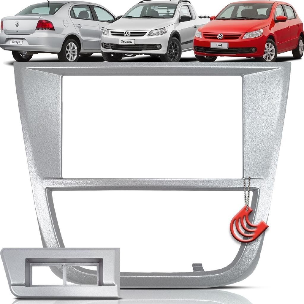 Moldura Painel 2 Din Central Multimidia Dvd Mp5 Prata Volkswagen Vw Gol Saveiro Voyage G5 ...
