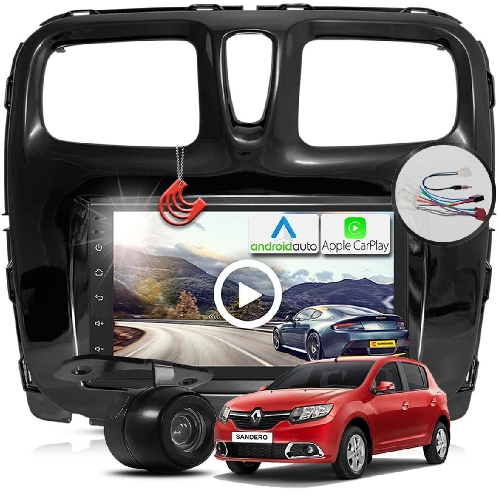Combo Kit Central Multimidia MP5 + Camera ré + Chicote + Moldura Renault Sandero AndroidAuto ...