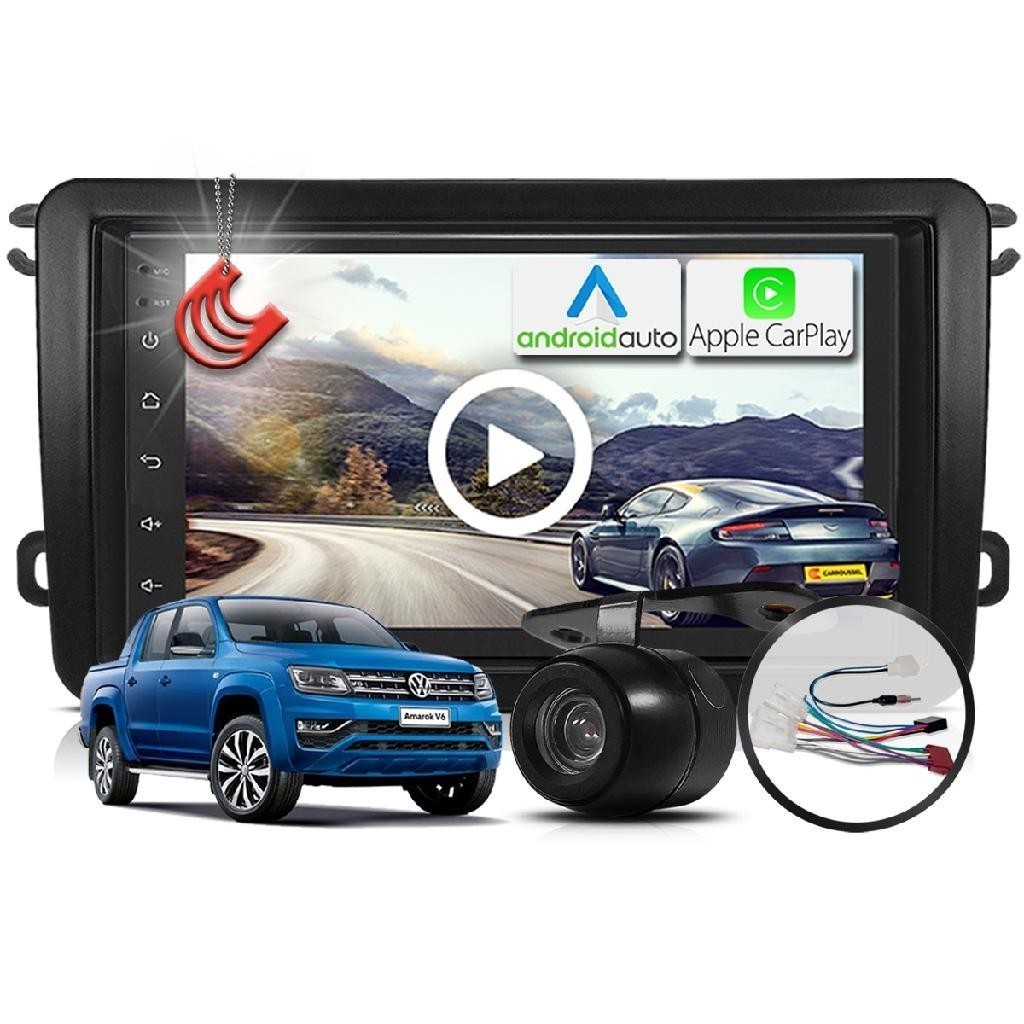 Combo Kit Central Multimidia MP5 + Camera de ré + Moldura Preta Amarok AndroidAuto CarPlay ...