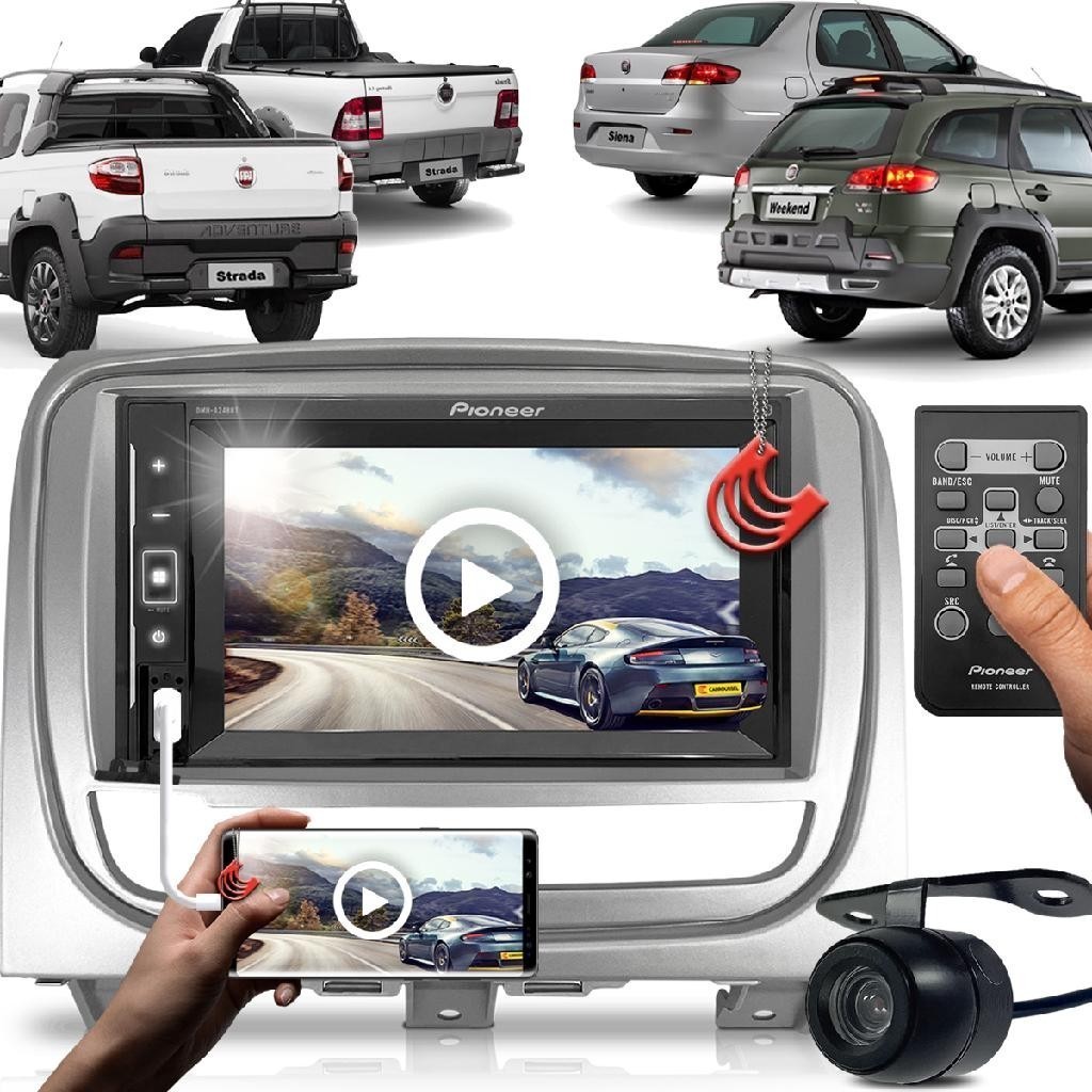 Combo Kit Central Multimidia MP5 Pioneer + Camera de ré + Moldura Prata Palio Weekend Strada ...