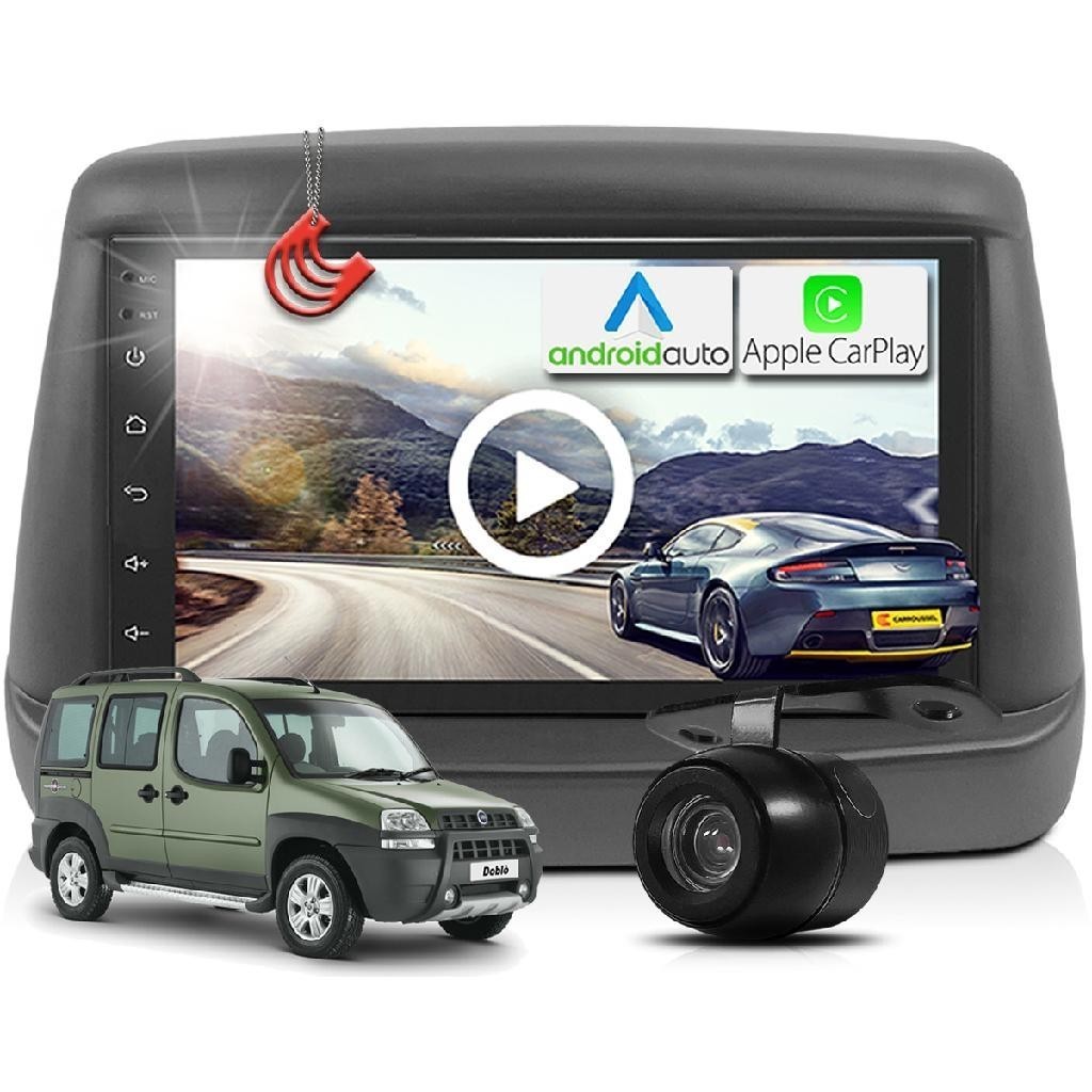 Combo Kit Central Multimidia MP5 + Camera de ré + Moldura Grafite Doblo AndroidAuto CarPlay ...