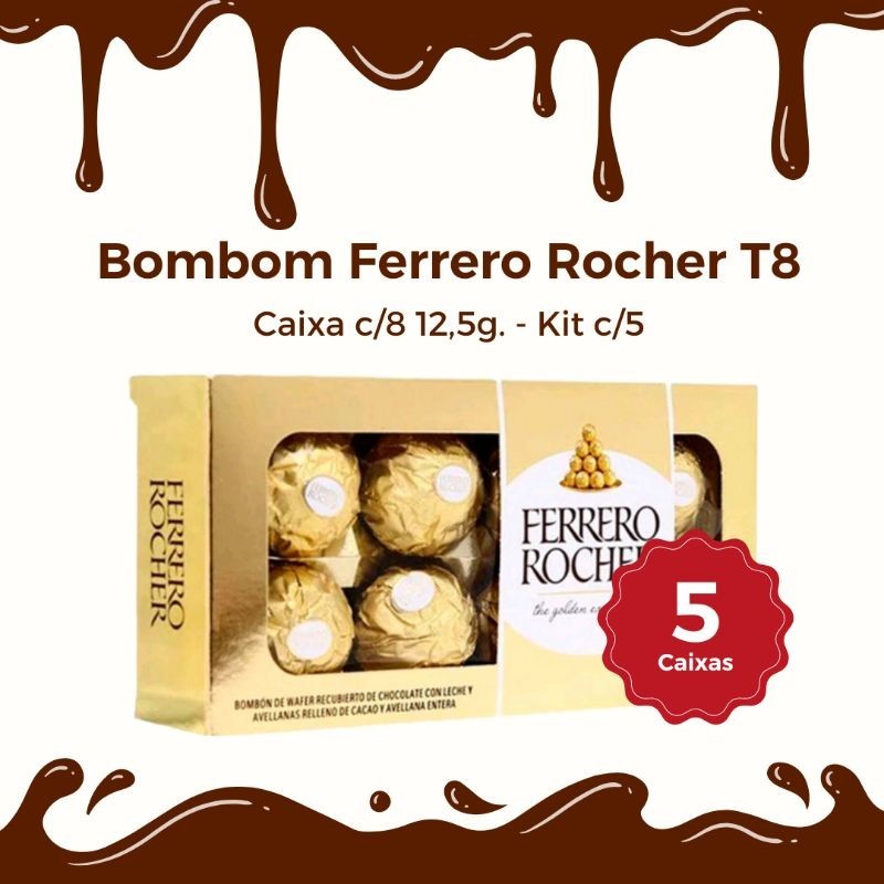 Bombom Ferrero Rocher T8 - Kit c/5 Caixas | Shopee Brasil