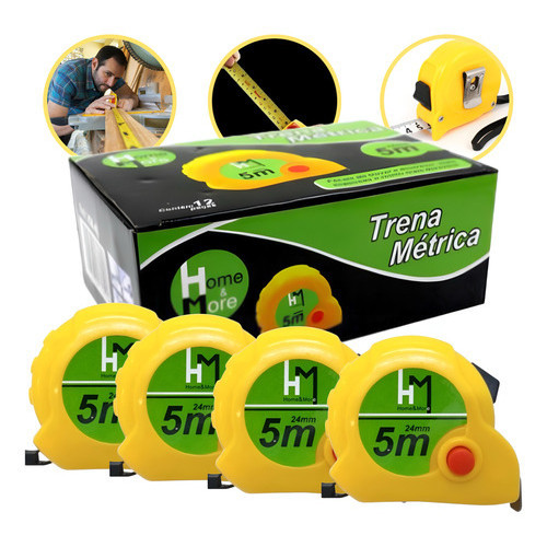 Kit 4 Trena 5 Metros Mm E Pol Largura Da Fita 19mm | Shopee Brasil