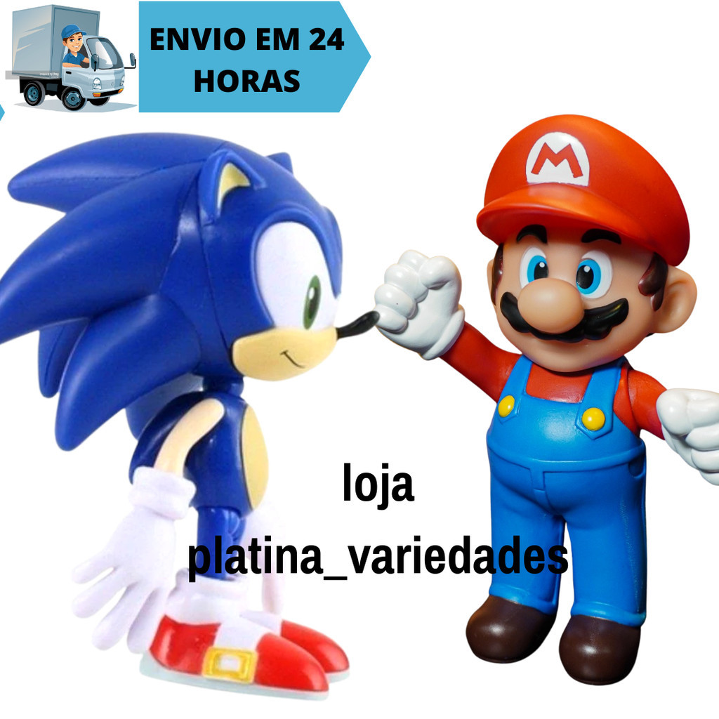 2 Bonecos Vinil Sonic Azul Tradicional E Boneco Super Mario Bros ...