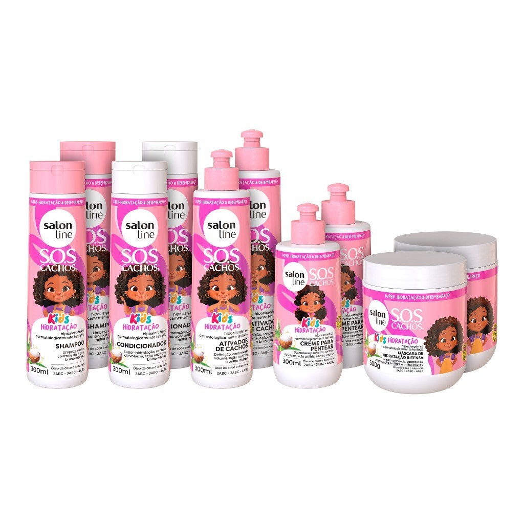Kit SOS Kids 2 Shampoo 2 Condicionador 2 Máscara 2 Ativador 2 Creme ...