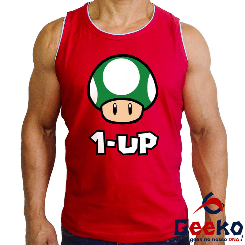 Regata 1-UP 100% Algodão 1 UP Super Mario Bros Camiseta Regata Geeko ...