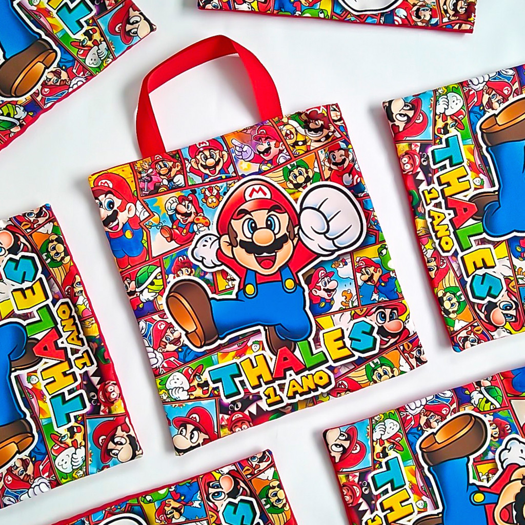 kit com 10 sacolinhas personalizadas, ecobag de festa personalizada Super Mario | Shopee Brasil