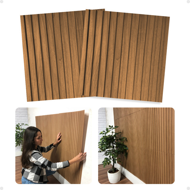 Placa Ripado 50cm x 50cm Acabamento Resistente Painel Revestimento PVC ...