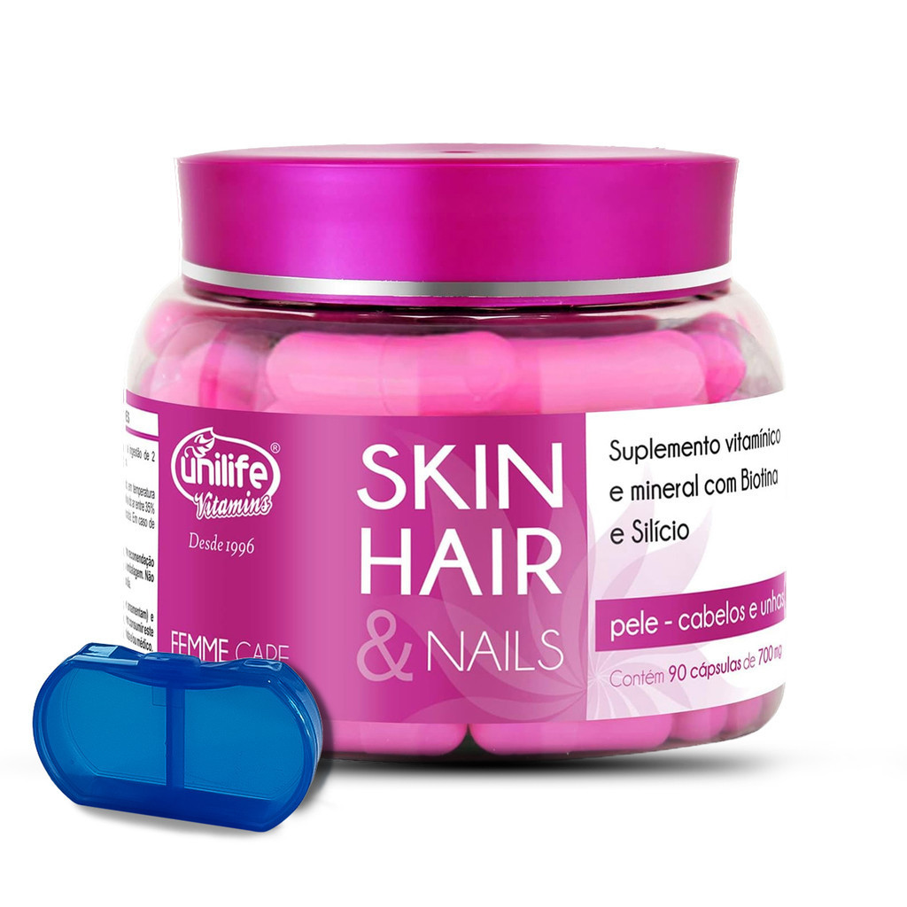 Biotina Skin Hair e Nails 700mg Unilife 90 Cáp+Porta Cápsula | Shopee ...