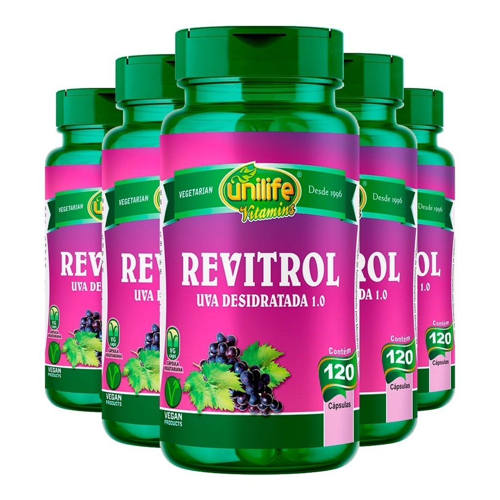 Revitrol 500mg Unilife Uva Desidratada 120 cáps 5un | Shopee Brasil