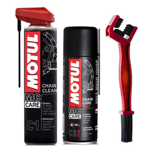 KIT MOTUL MC CARE C1 CHAIN CLEAN 400ML + C2+ PLUS + ESCOVA | Shopee Brasil
