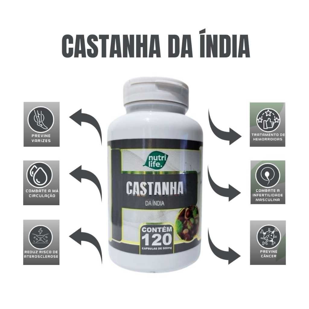 1UN Cas-ta-nha da Índia 120 Caps de 500mg( Nutri Life) | Shopee Brasil