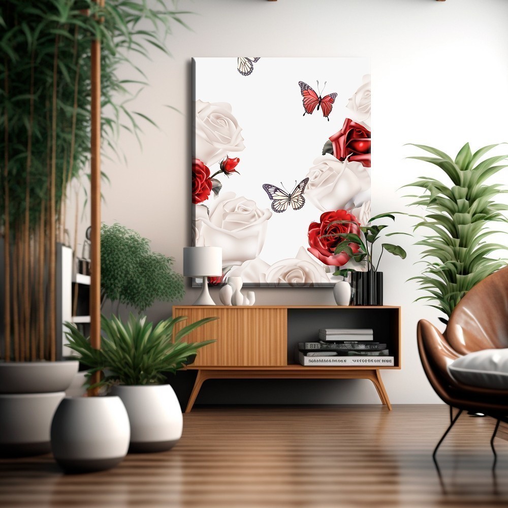 Quadro Decorativo 110x80cm Grande Hd borboletas e roas vermelhas ...