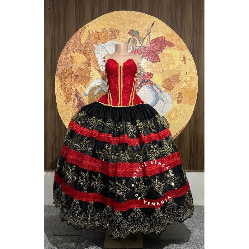 Conjunto de luxo Pombagira Vermelho, Preto e Dourado (saia com forro e ...