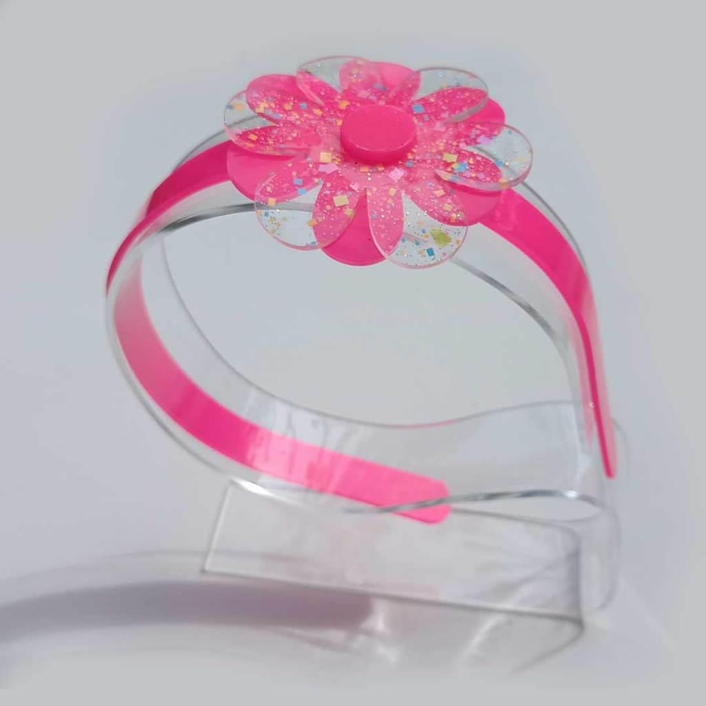 Tiara Com Flor Neon de Acrilico Tiara e Aco de Cabelo Apliques De ...