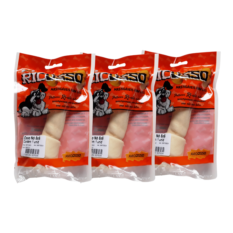 Osso Pet Branco De Couro Para Cachorro Ricosso Nº 5x6'' 1 unidade X 3 ...